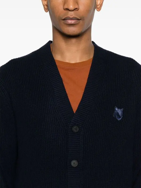 Maison Kitsuné Bold Fox Head Ribbed Cardigan - Blue