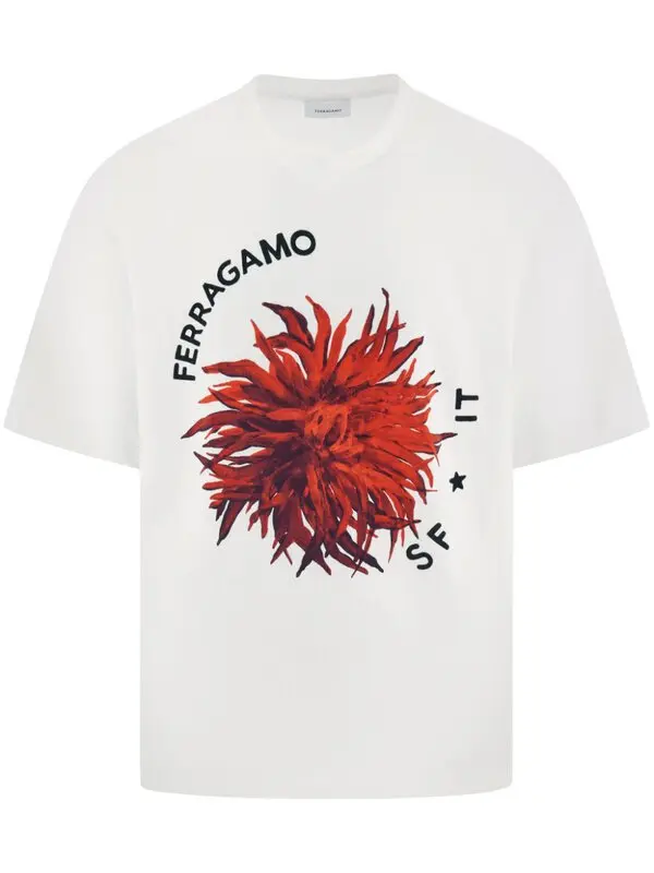 FERRAGAMO Maxi-print Detail T-shirt - White