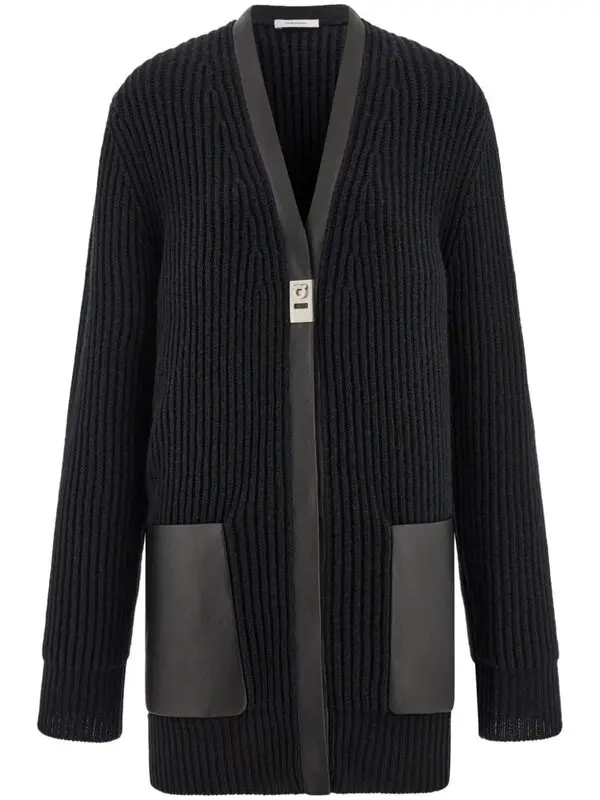 FERRAGAMO Leather-trimmed Cardigan - Black