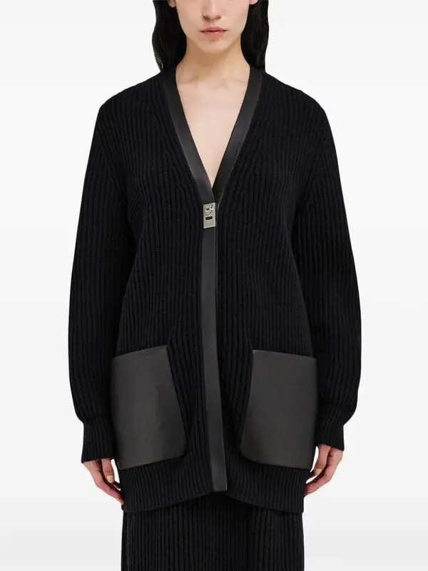 FERRAGAMO Leather-trimmed Cardigan - Black