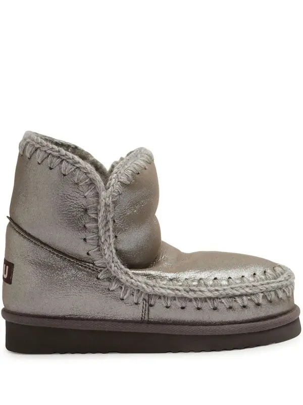 Mou Sheepskin Ankle Boots With Metallic Finish - Grey