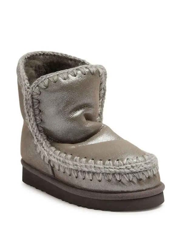 Mou Sheepskin Ankle Boots With Metallic Finish - Grey