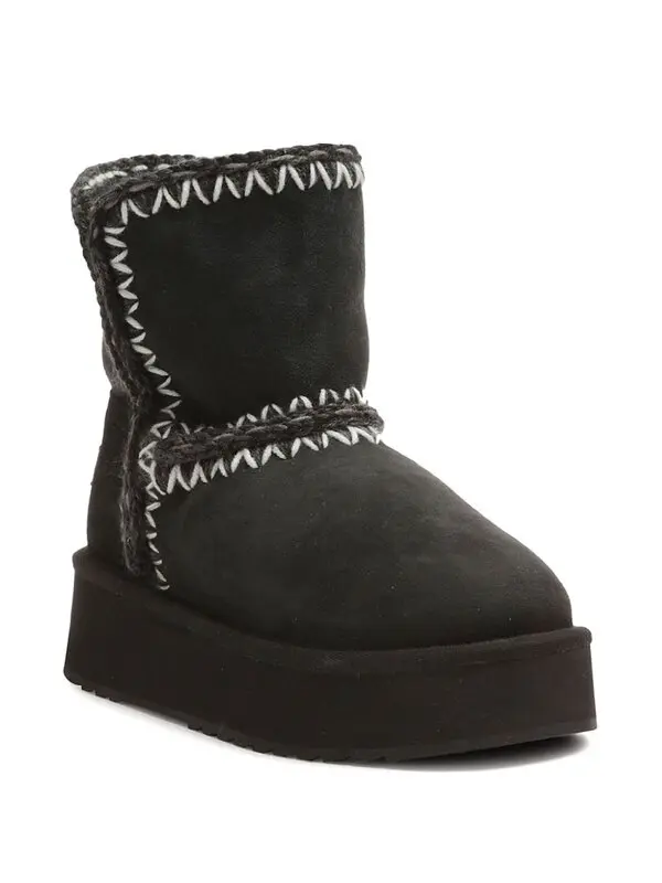 Mou Sheepskin Platform Boots With Whipstitch Trim - Black