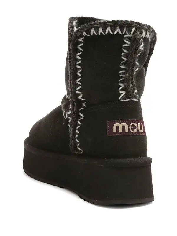 Mou Sheepskin Platform Boots With Whipstitch Trim - Black