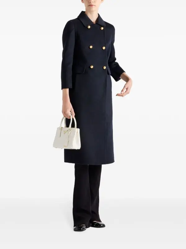 Prada Double-Breasted Cashgora Coat - Black | Editorialist