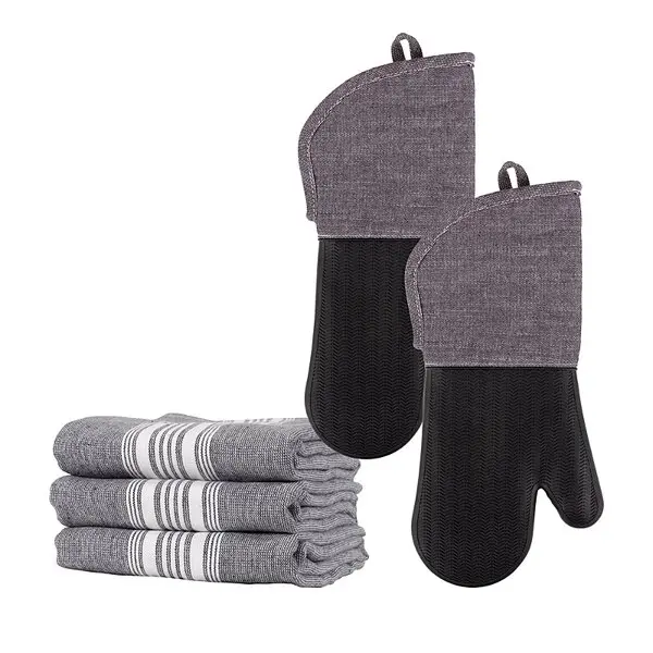 KAF HOME Strada Set Of 5 Kitchen Linen Bundle - Black
