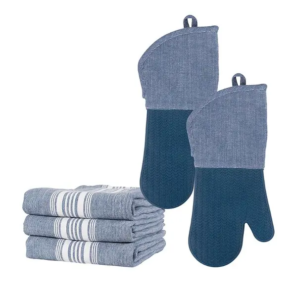 KAF HOME Strada Set Of 5 Kitchen Linen Bundle - Blue