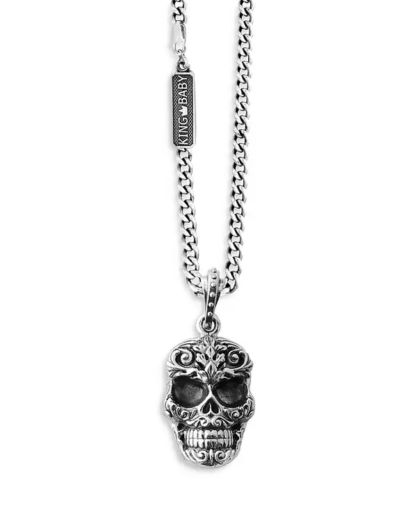 KING BABY STUDIO Carved Baroque Skull Pendant Necklace - Silver