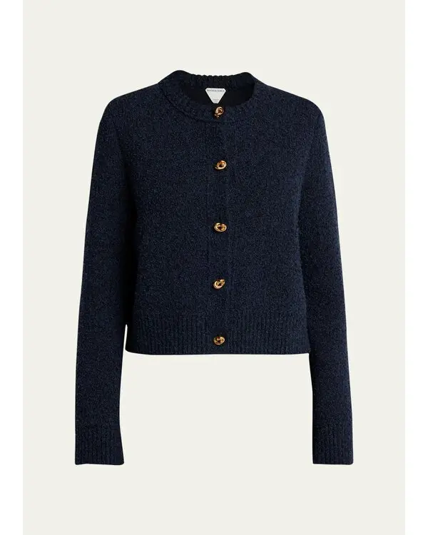 Bottega Veneta Knot-button Boucle Knit Cardigan - Navy