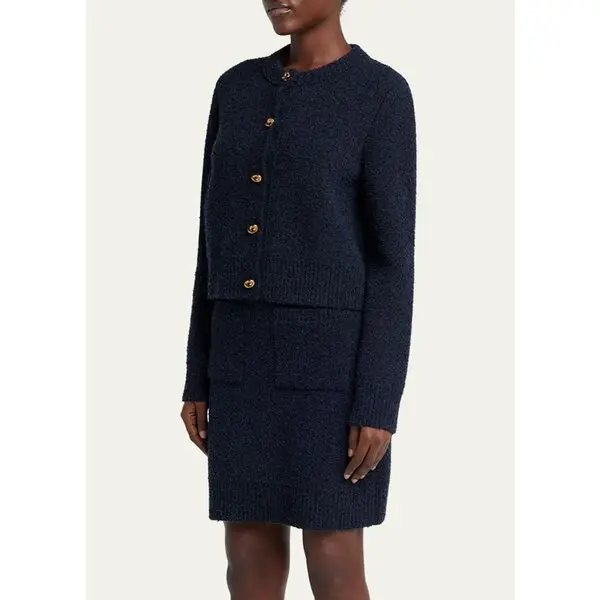 Bottega Veneta Knot-button Boucle Knit Cardigan - Navy