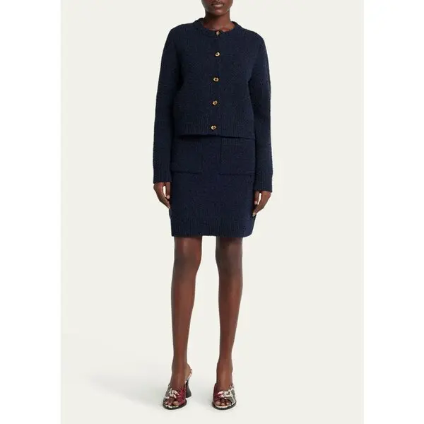 Bottega Veneta Knot-button Boucle Knit Cardigan - Navy