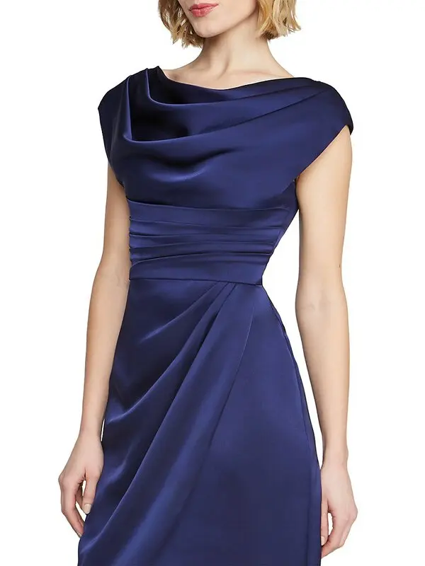 Theia Ivy Gathered Satin Cocktail Dress In Nautical Navy - 30% Off |  Editorialist