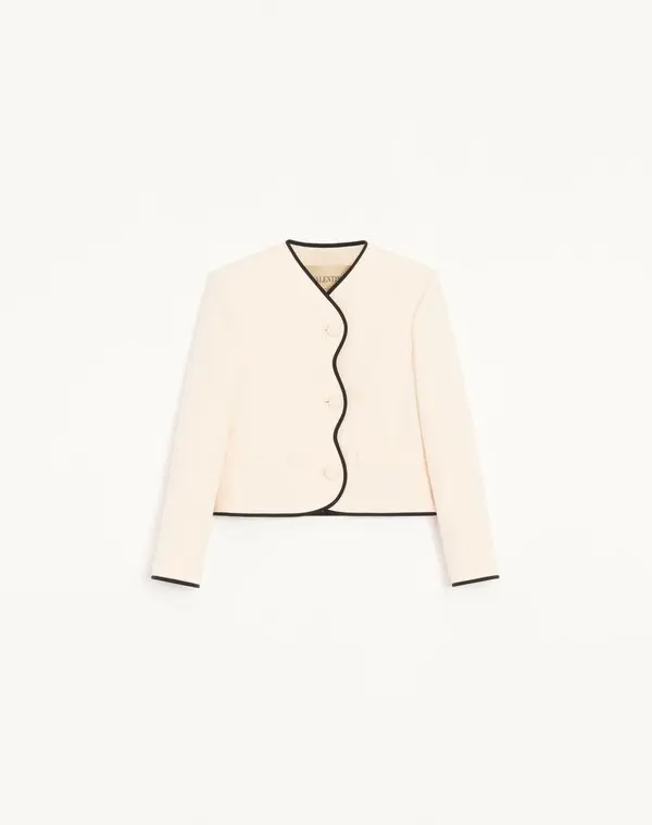 Valentino Garavani Crepe Couture Jacket With Jewel Button Detail - Vanilla/black