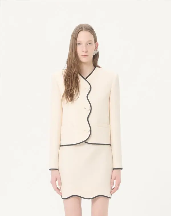 Valentino Garavani Crepe Couture Jacket With Jewel Button Detail - Vanilla/black