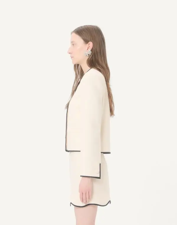 Valentino Garavani Crepe Couture Jacket With Jewel Button Detail - Vanilla/black