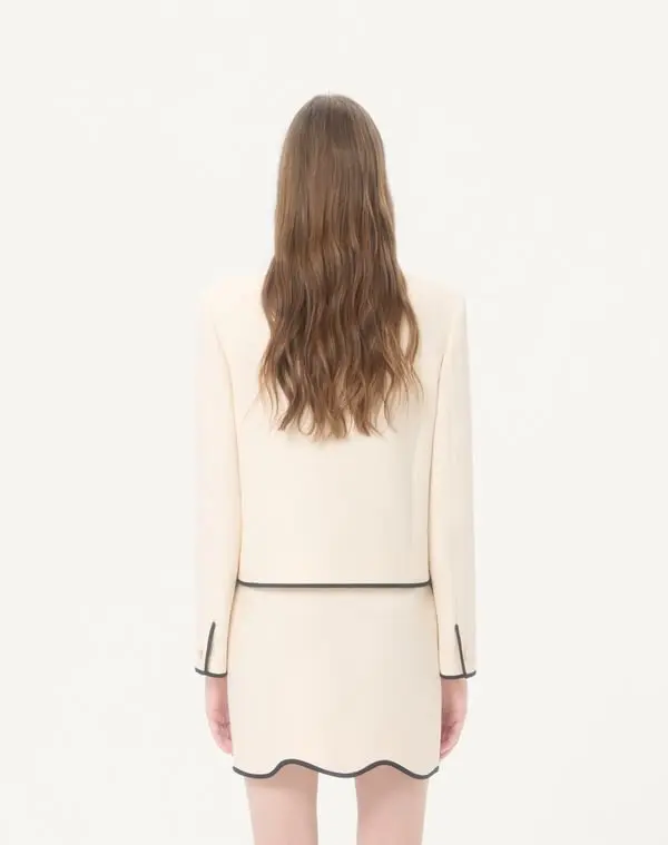Valentino Garavani Crepe Couture Jacket With Jewel Button Detail - Vanilla/black