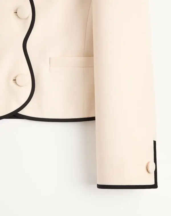 Valentino Garavani Crepe Couture Jacket With Jewel Button Detail - Vanilla/black