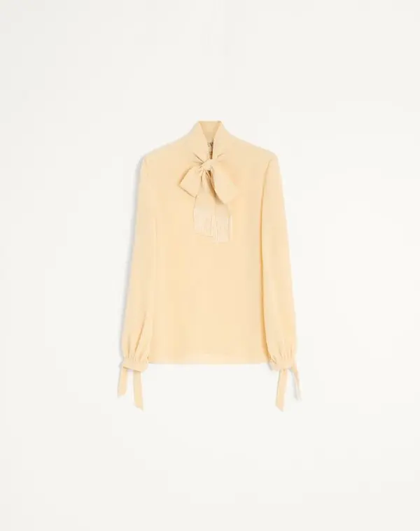 ValentinoGaravani Crepe De Chine Long-sleeve Shirt With Bow Detail - Birch