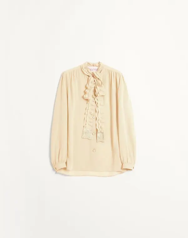 ValentinoGaravani Crepe De Chine Long-sleeve Shirt With Bow Detail - Birch