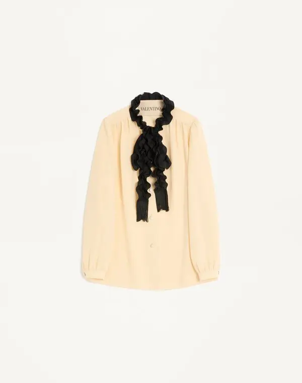 ValentinoGaravani Crepe De Chine Long-sleeve Shirt With Bow Detail - Birch/black