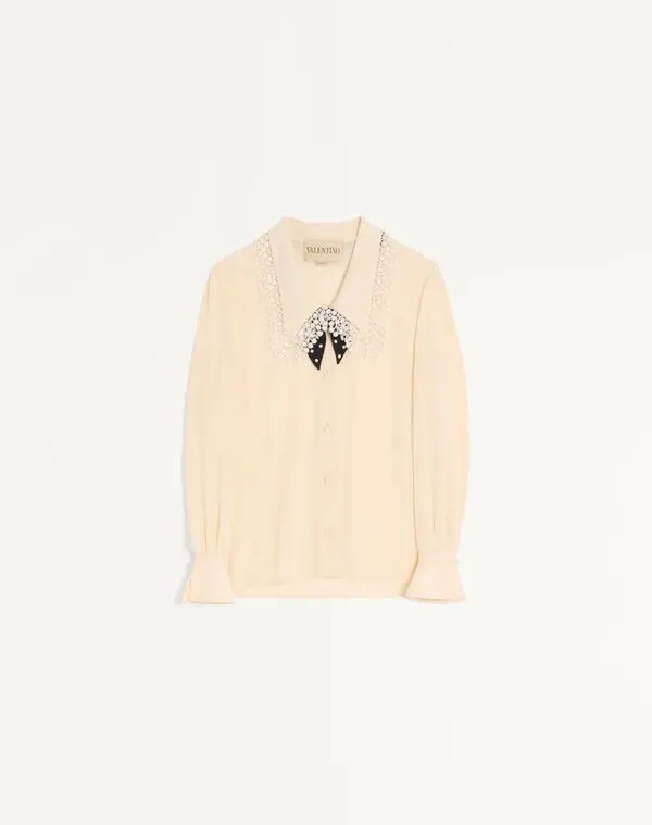 ValentinoGaravani Crepe De Chine Long-sleeve Shirt With Bow Detail - Ivory
