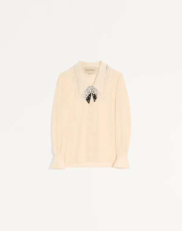 ValentinoGaravani Crepe De Chine Long-sleeve Shirt With Bow Detail - Ivory