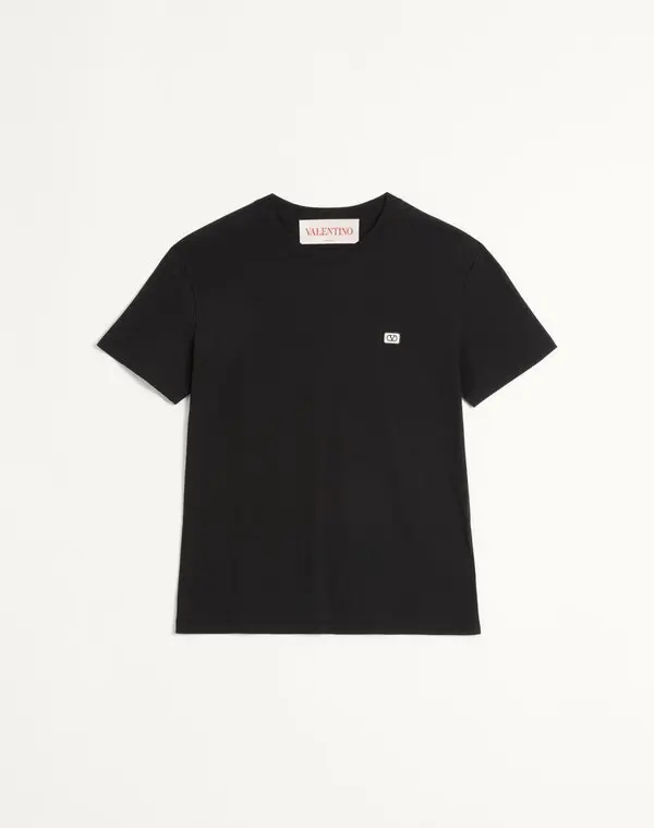 Valentino Garavani Cotton T-shirt With Vlogo Patch - Black