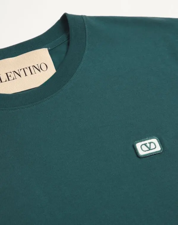 Valentino Garavani Cotton T-shirt With Vlogo Patch - Dark Green