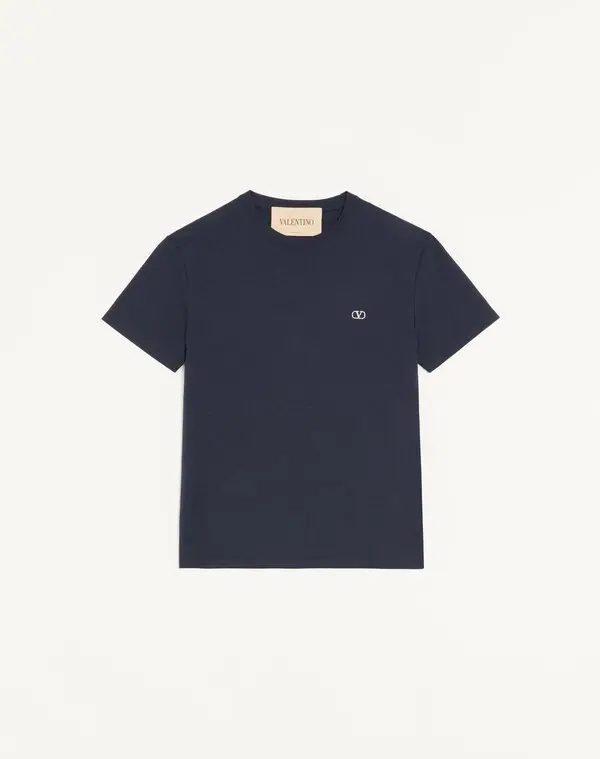 Valentino Garavani Cotton T-shirt With Vlogo Patch - Navy