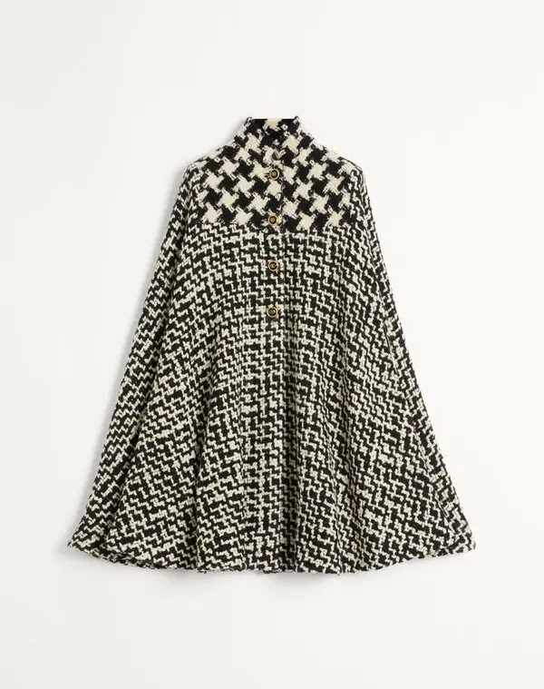 Valentino Garavani Geometric Tweed Cape - Ivory/black