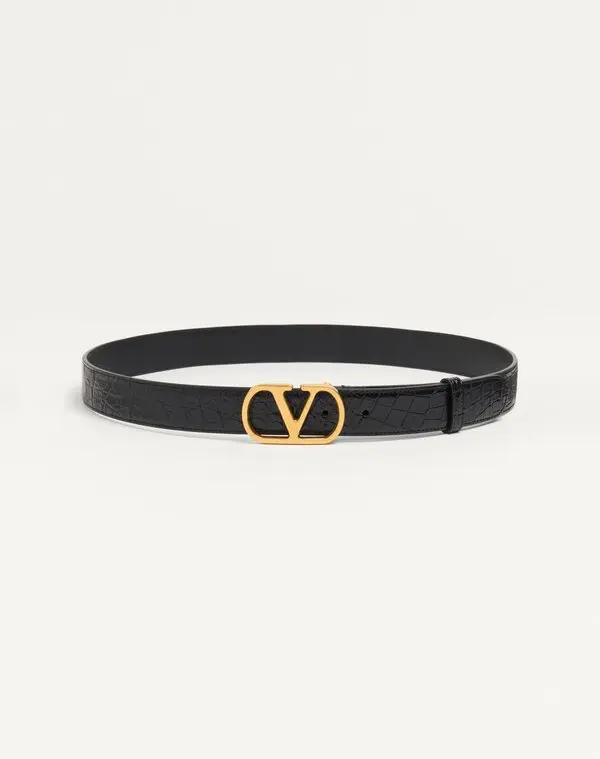 Valentino Garavani Vlogo Signature Crocodile Belt - Black