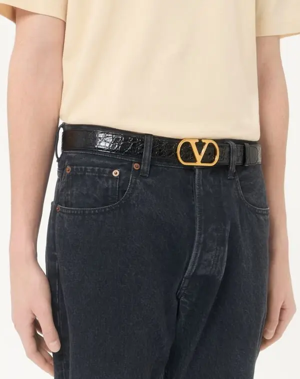 Valentino Garavani Vlogo Signature Crocodile Belt