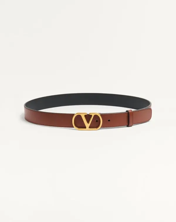 Valentino Garavani Vlogo Signature Belt In Shiny Calfskin 30 Mm - Deep Caramel