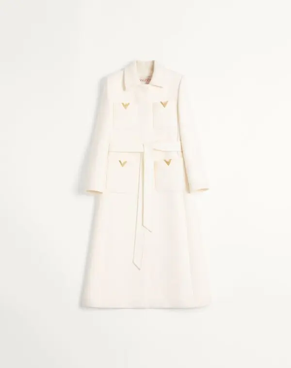 Valentino Garavani Drill Double Coat With V Gold Detail - Ivory