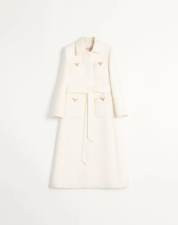 Valentino Garavani Drill Double Coat With V Gold Detail - Ivory
