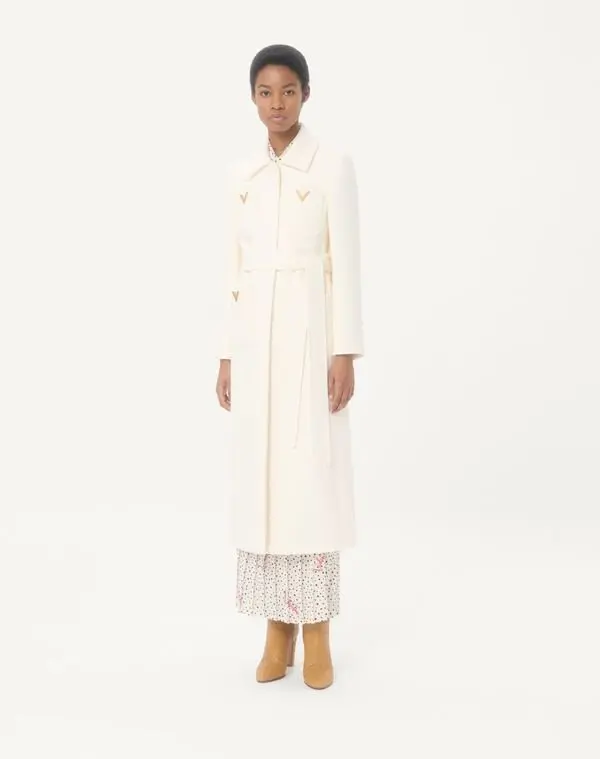 Valentino Garavani Drill Double Coat With V Gold Detail - Ivory