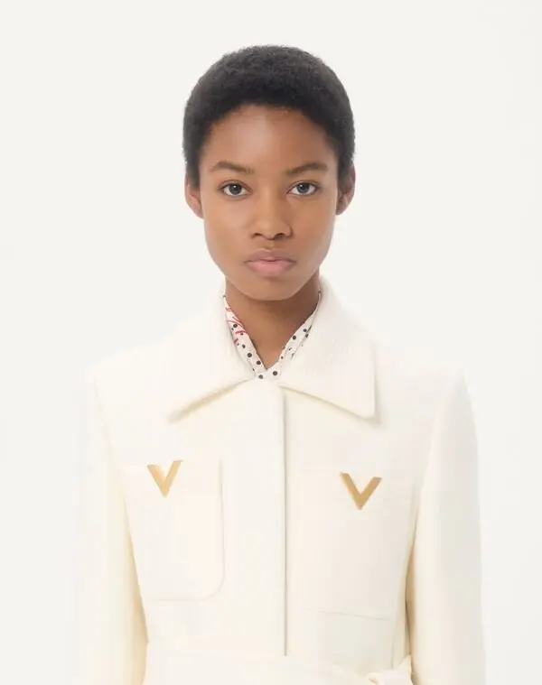 Valentino Garavani Drill Double Coat With V Gold Detail - Ivory