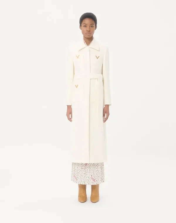 Valentino Garavani Drill Double Coat With V Gold Detail - Ivory