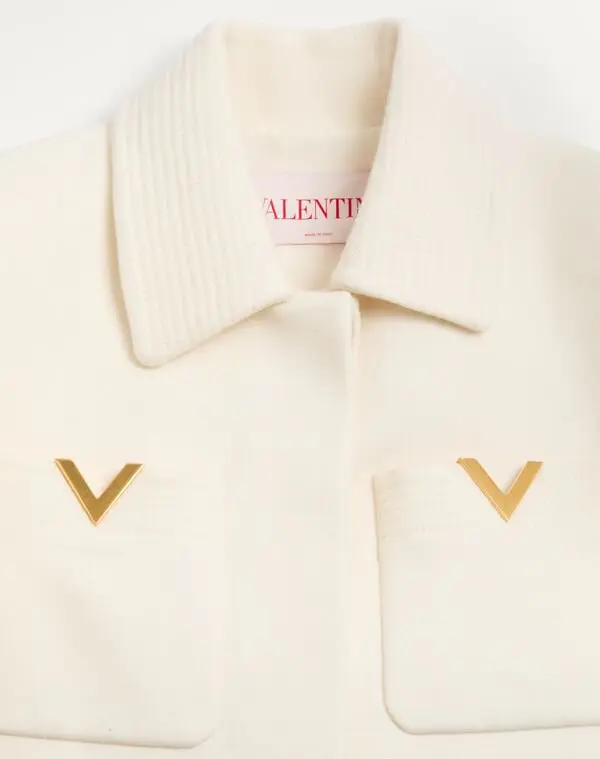 Valentino Garavani Drill Double Coat With V Gold Detail - Ivory