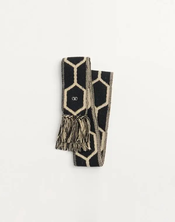 Valentino Garavani Antibes Cotton Scarf With Fringe - Black/beige