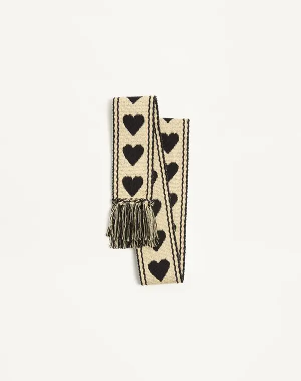Valentino Garavani Antibes Cotton Scarf With Fringe - Butter/black