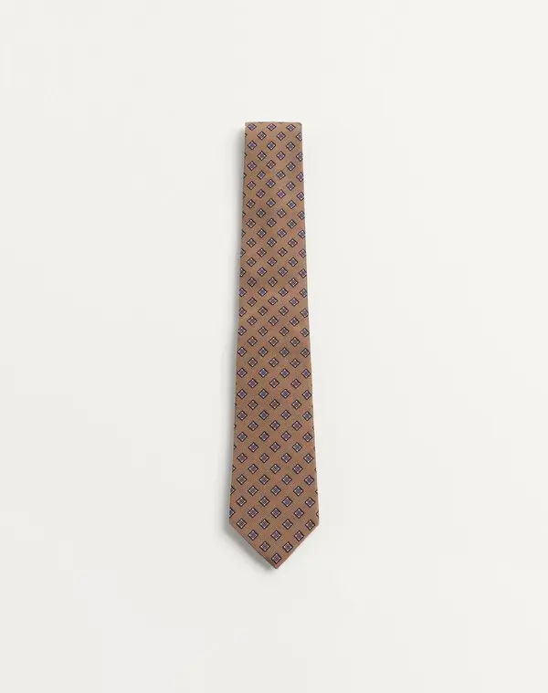 Valentino Garavani Micro-check Jacquard Neck Tie - Beige/black