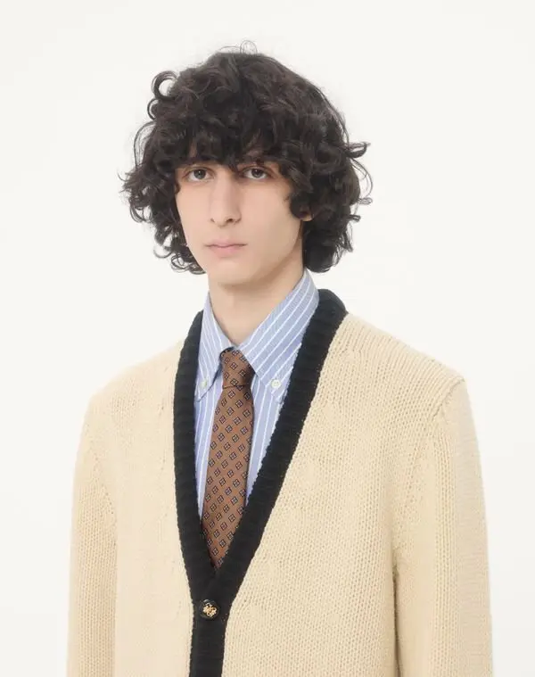 Valentino Garavani Micro-check Jacquard Neck Tie - Beige/black