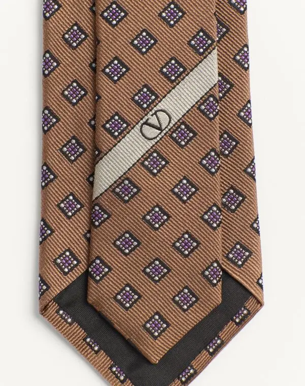 Valentino Garavani Micro-check Jacquard Neck Tie - Beige/black