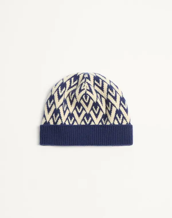 Valentino Garavani Toute La V Knitted Beanie - Navy/cream