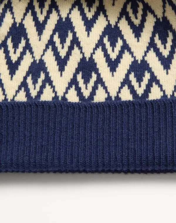 Valentino Garavani Toute La V Knitted Beanie - Navy/cream