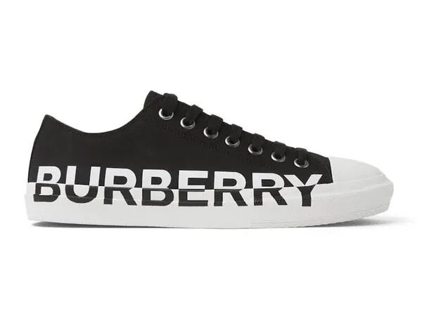 Burberry Logo Print Gabardine Sneakers - Black/white