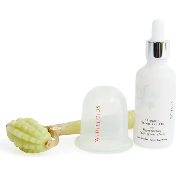 WHITE LOTUS BEAUTY Premium Jade Roller & Body Sculpting Cupping Kit - Green