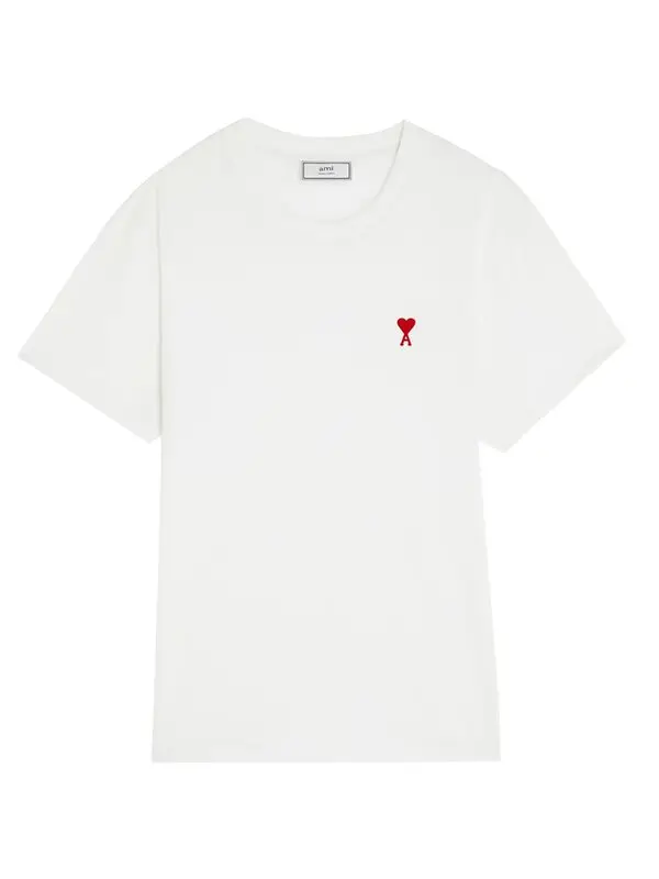 AMI Paris De Coeur Patch Logo Classic Fit T-shirt - White/red