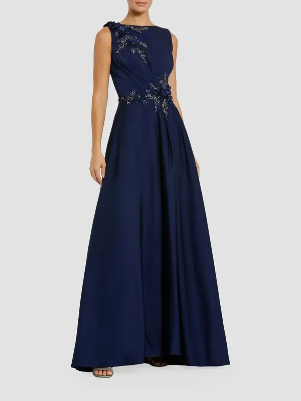 Mac Duggal Floral Appliqué Crêpe A-line Gown - Midnight